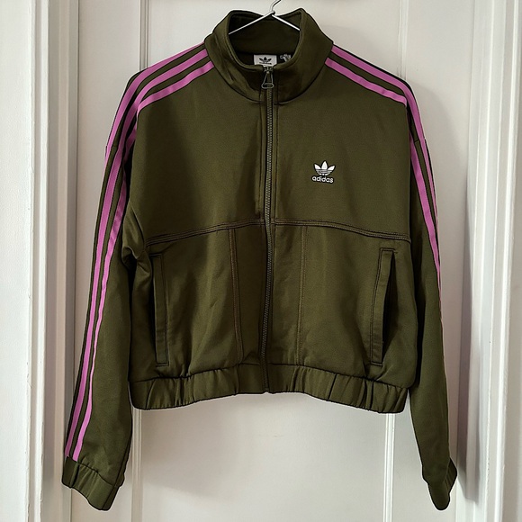 adidas Originals | Tops | Adidas Originals Khaki Pink Three Stripes Zip ...